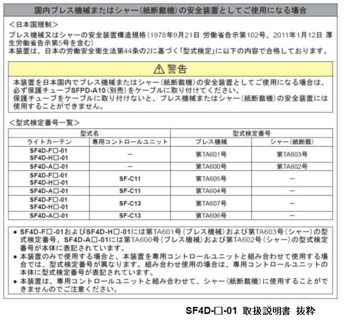 SF-C21とSF4D- -01を組み合わせて、日本国内プレス機械に使えますか?